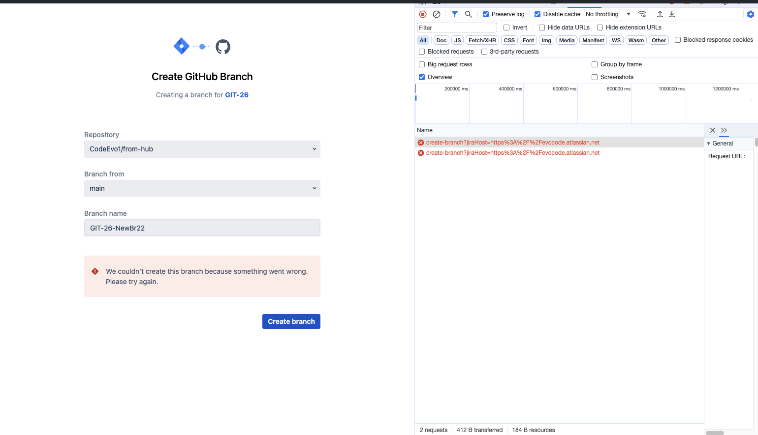 Unable to create a Github branch after creating a repository in Jira | Jira | Atlassian ...